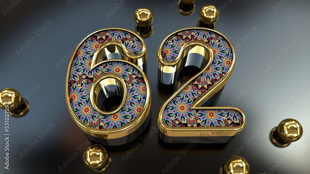 Vintage Royal Gold Floral Pattern 62 Number With Gold Metal Spheres ...