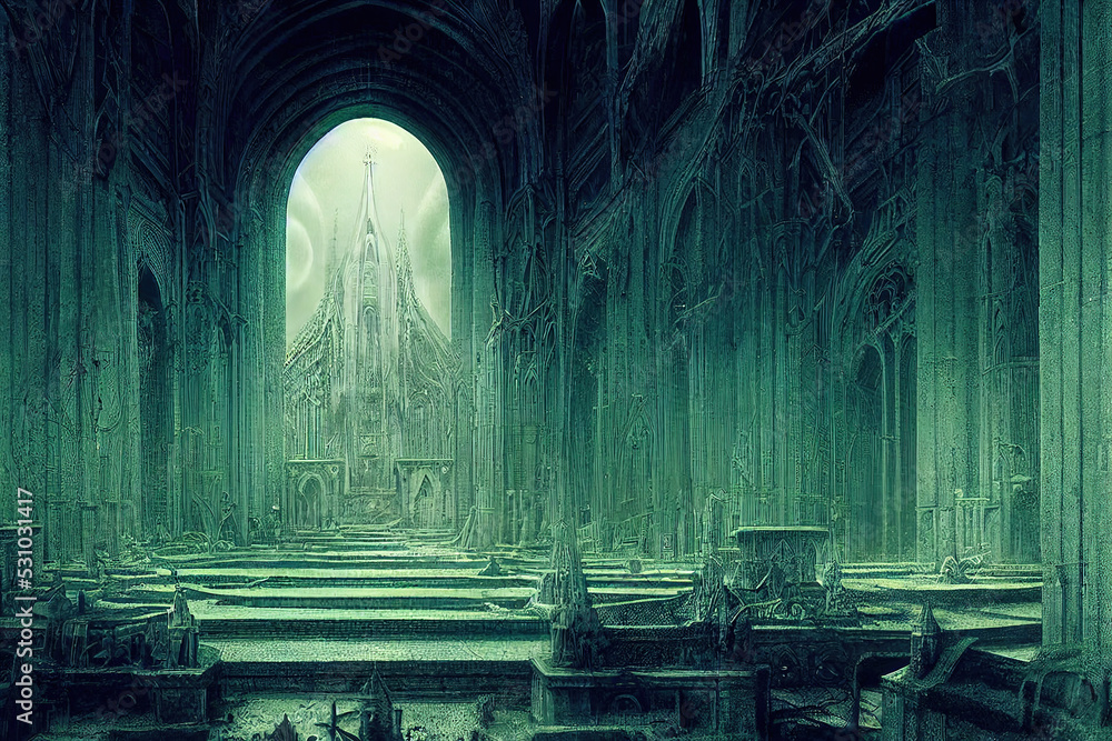 Stone Arena. Detailed Ancient Cathedral. Fantasy Backdrop Concept Art ...