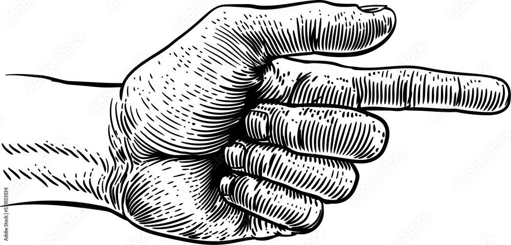 Hand Pointing Direction Finger Engraving Woodcut Stock Illustration ...