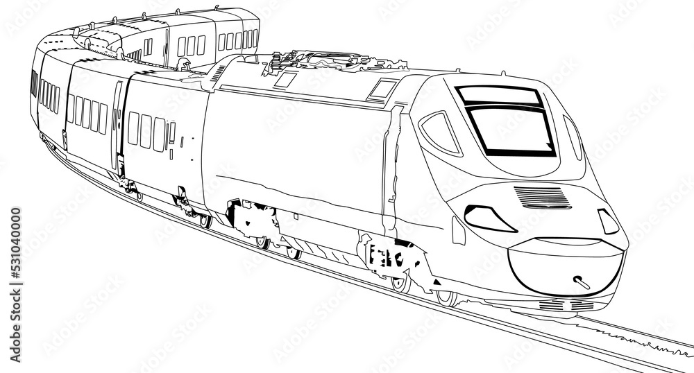 The single line drawing of the train seen from the front prepares to ...