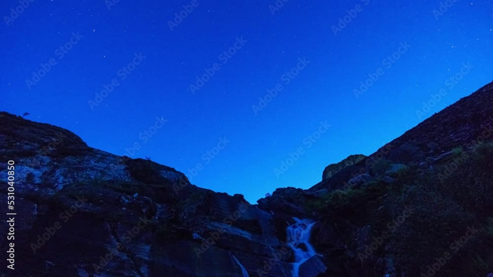 Time lapse of the night sky over Cwmorthin Waterfall with the north ...