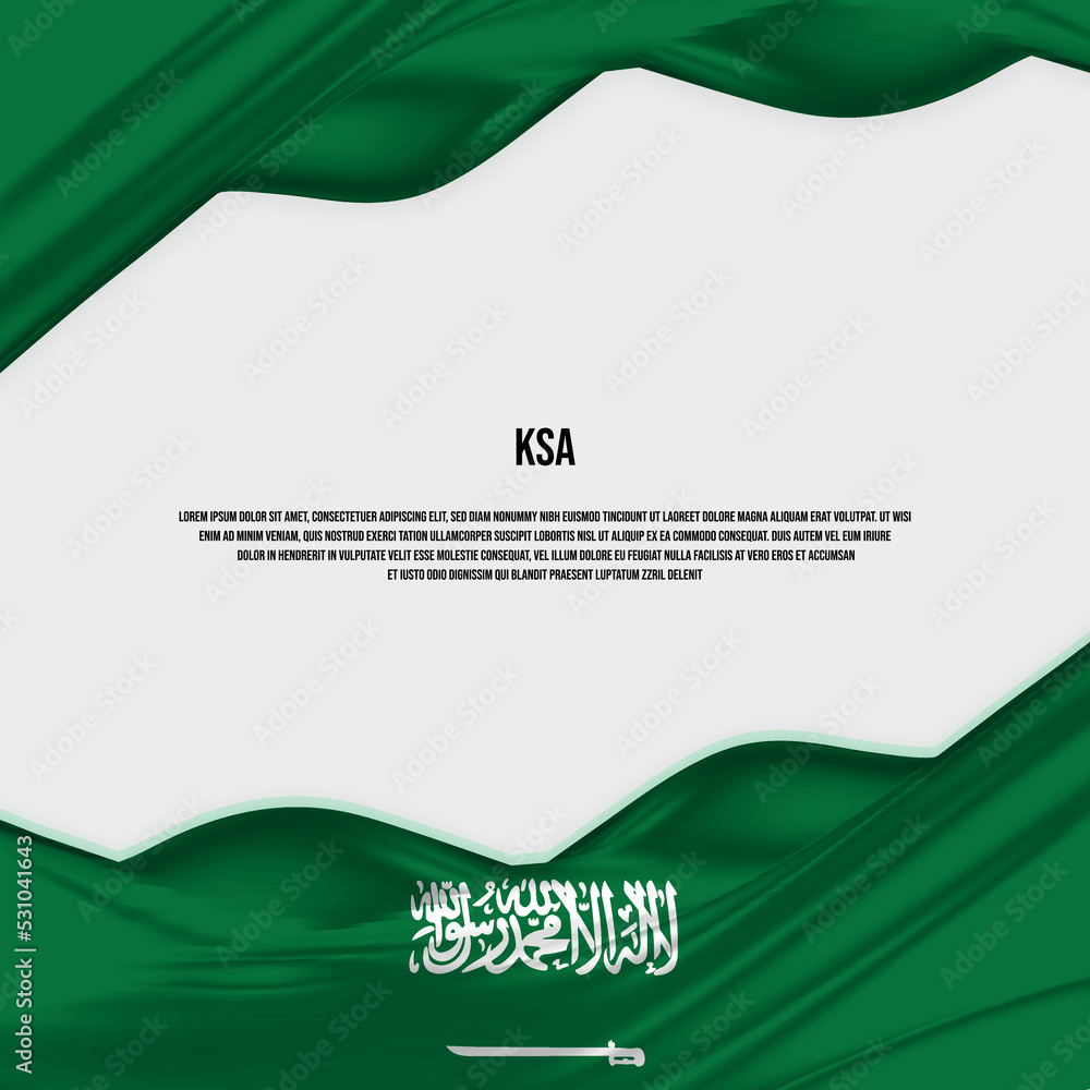 Saudi Arabia flag design. Waving KSA flag made of satin or silk fabric ...