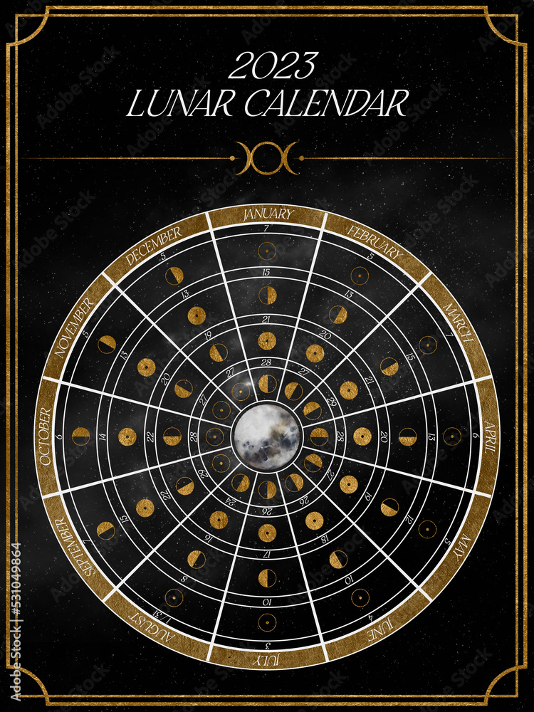 Round Lunar Calendar 2023 Northern Hemisphere. Beautiful moon calendar ...