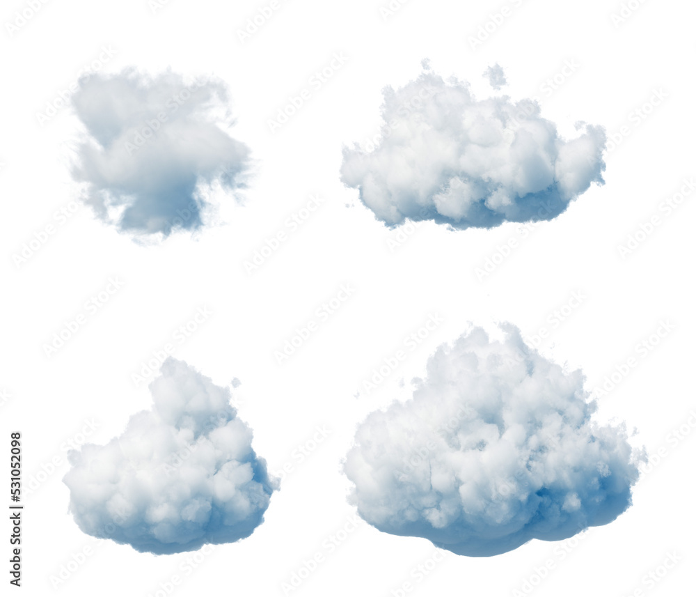 3d render, abstract clouds and cumulus clip art isolated on transparent ...
