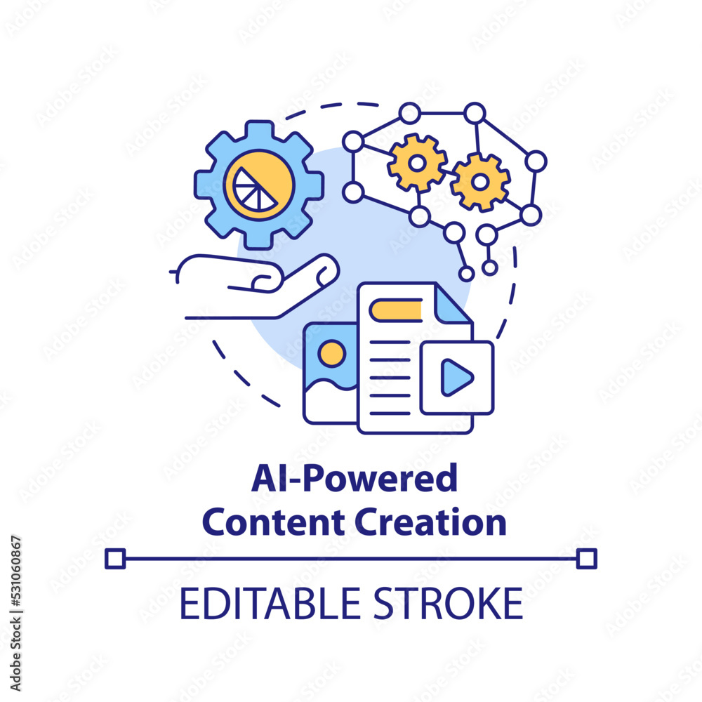 AI powered content creation concept icon. Technology integration in marketing abstract idea thin ...