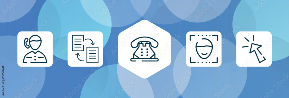 communication and media outline icon set isolated on blue abstract ...