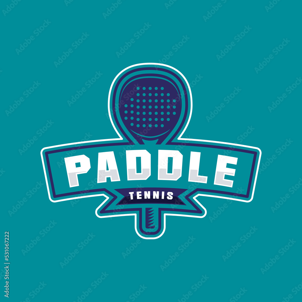 Paddle Tennis emblem patch logo, paddle racket logo icon on blue ...