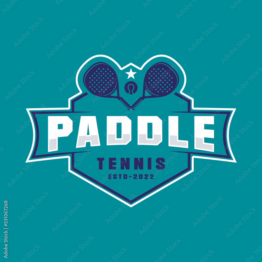 Paddle Tennis emblem patch logo, paddle racket and ball logo icon on ...