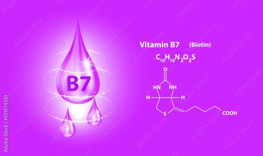 Icon structure vitamin B7 drop water collagen purple pea flowers. 3D ...