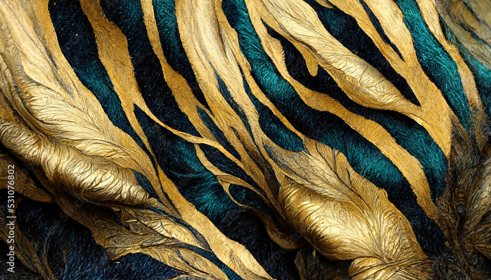 Spectacular abstract concept design features teal and gold fur and ...