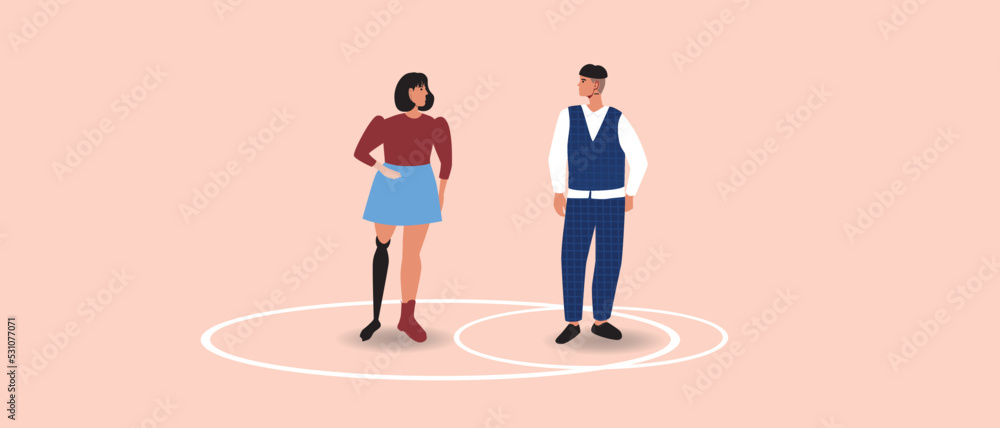 Circle Line As Codependent Personal Boundaries In Couple Flat Vector Stock Illustration