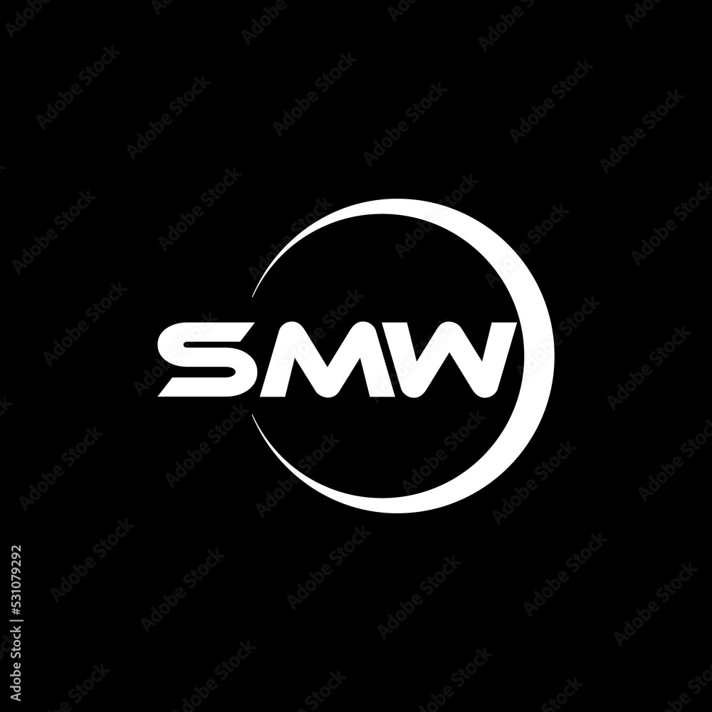 SMW letter logo design with black background in illustrator, cube logo ...
