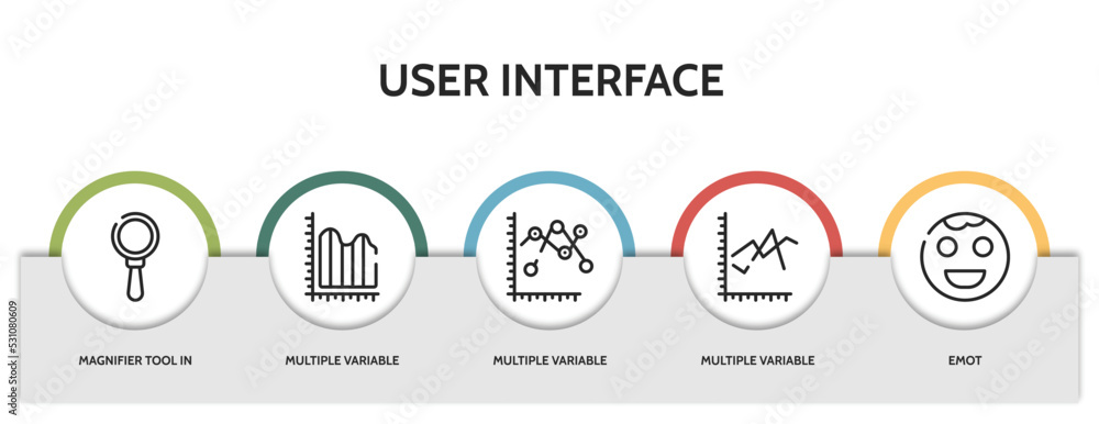 Set Of 5 Thin Line User Interface Icons With Infographic Template Outline Icons Including 1956