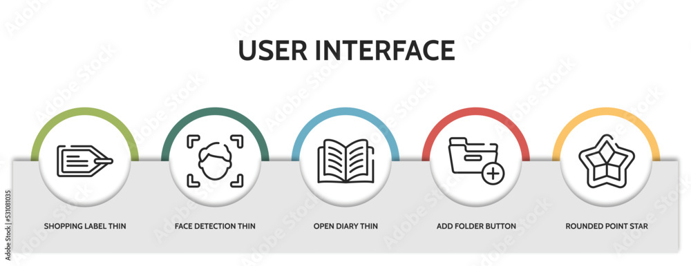 set of 5 thin line user interface icons with infographic template ...