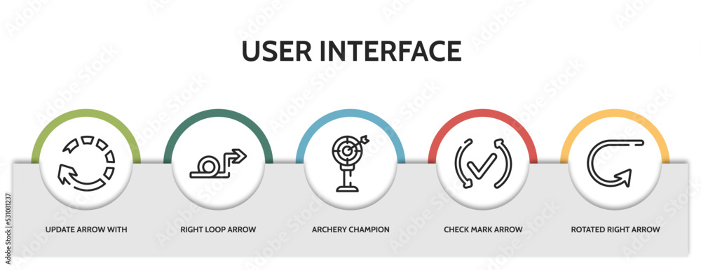 set of 5 thin line user interface icons with infographic template. outline icons including ...