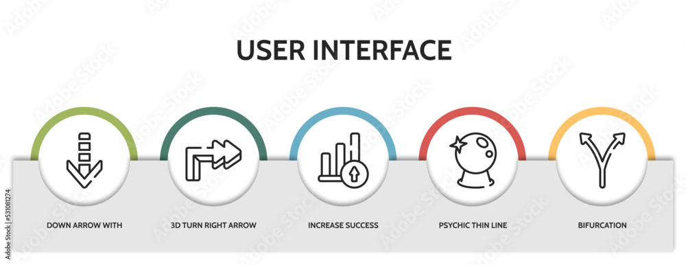 set of 5 thin line user interface icons with infographic template ...