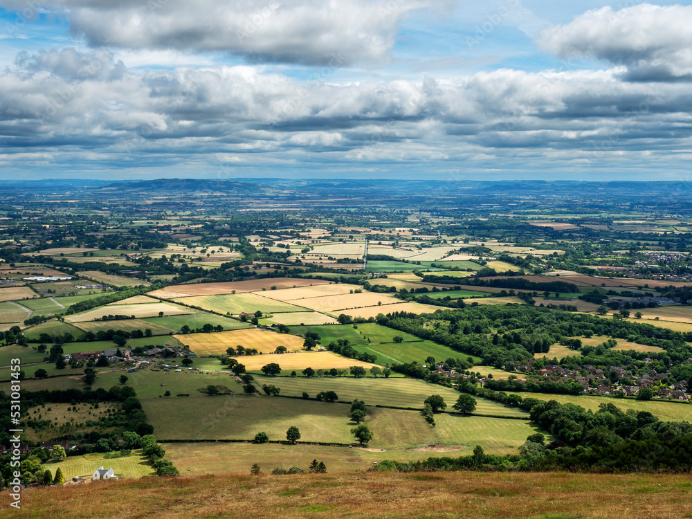 Worcestershire countryside from Pinnacle Hill in the Malvern Hills ...