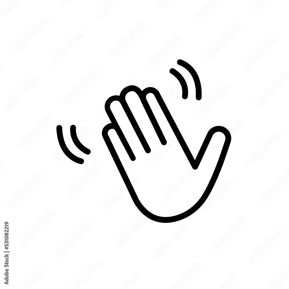 Hand wave waving hi, hello, bye or goodbye gesture line art vector icon ... Hand wave waving hi, hello, bye or goodbye gesture line art vector icon ...