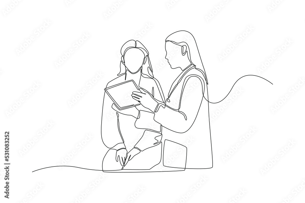 Continuous one line drawing female doctor explanation to patient about ...