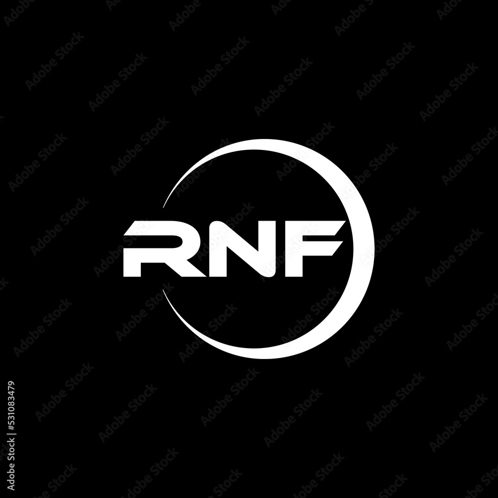 RNF letter logo design with black background in illustrator, cube logo ...