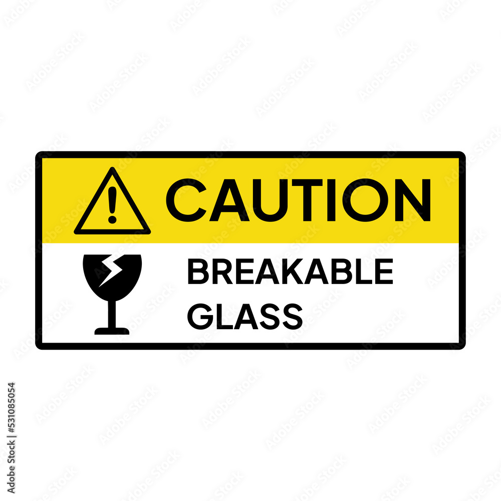Warning sign or label for industrial. Caution for breakable glass. Stock Vector | Adobe Stock