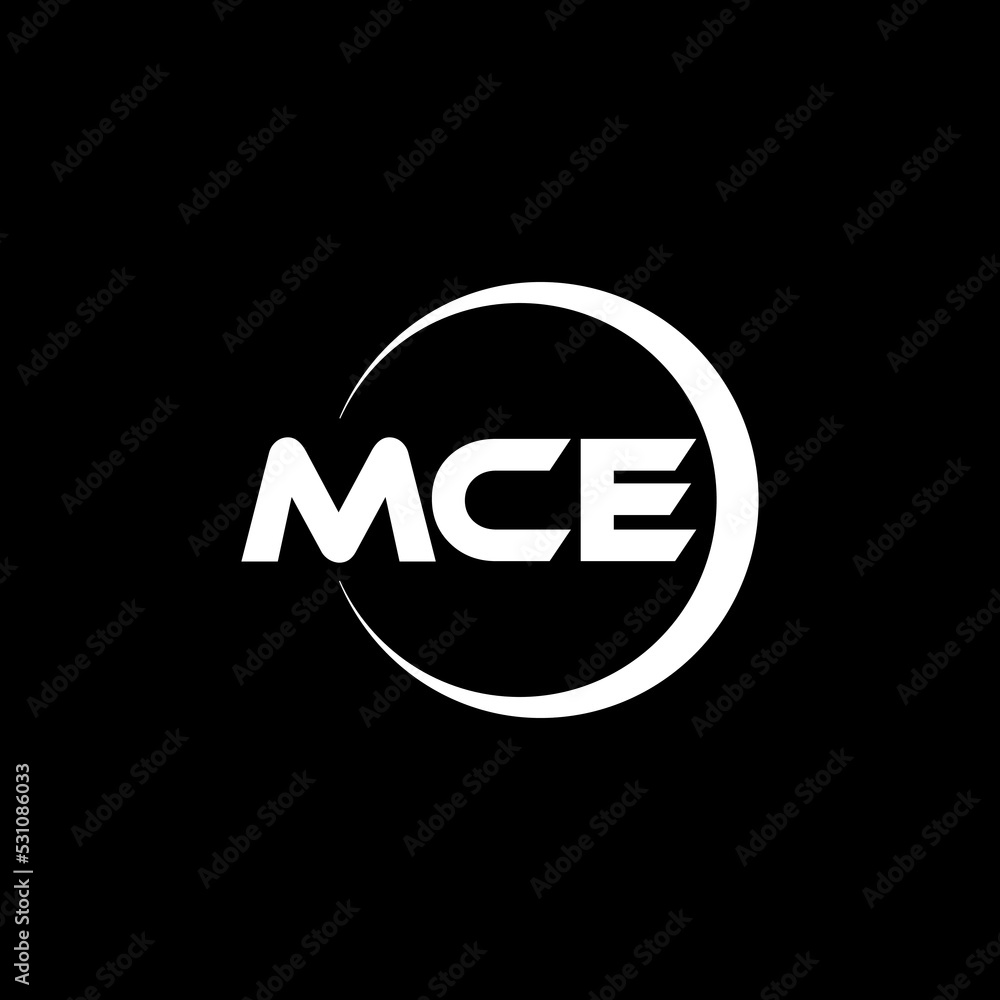 Vecteur Stock MCE letter logo design with black background in ...