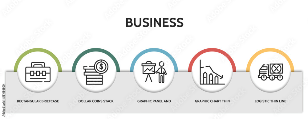 set of 5 thin line business icons with infographic template. outline ... set of 5 thin line business icons with infographic template. outline ...