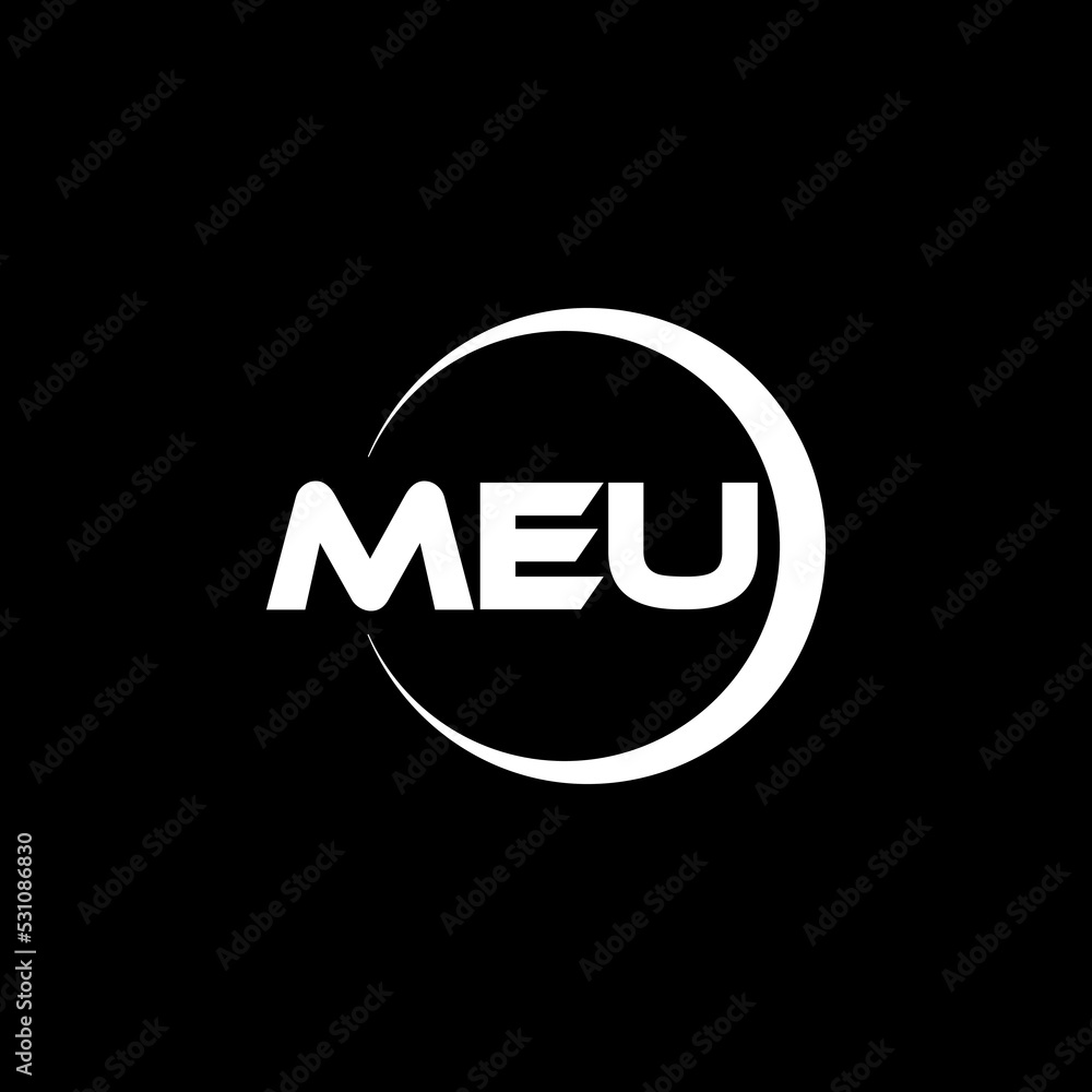 MEU letter logo design with black background in illustrator, cube logo ...
