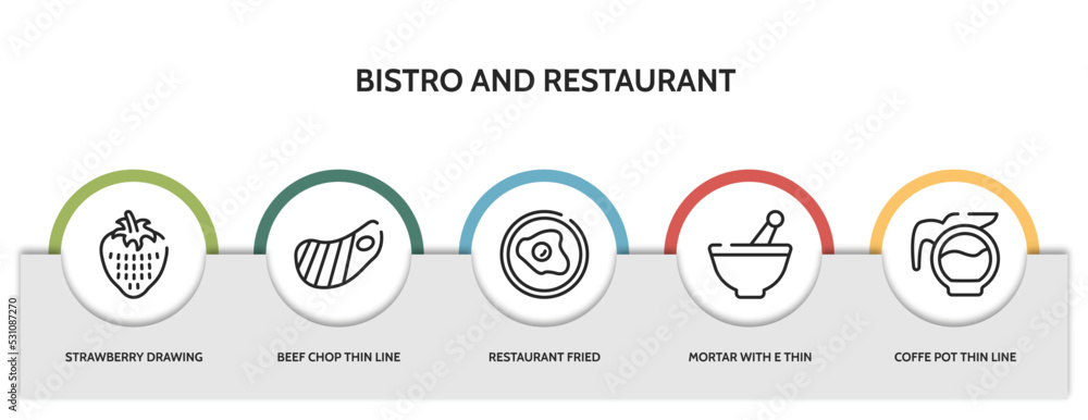 set of 5 thin line bistro and restaurant icons with infographic ...