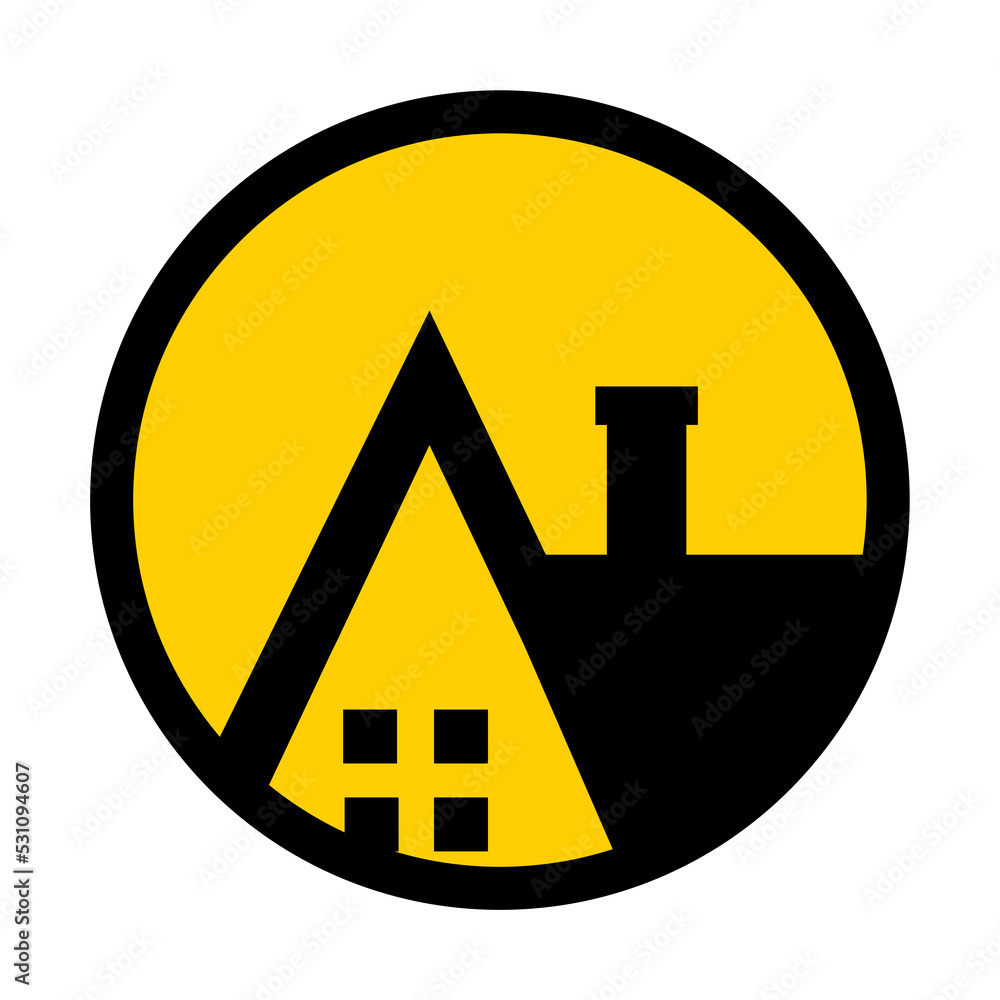 Logo for the construction of country houses in green orange color. Real ...