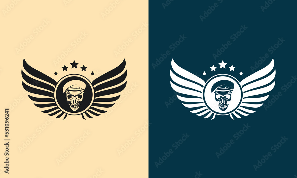 abstract human skull and wings logo icon. vector skull human head ...