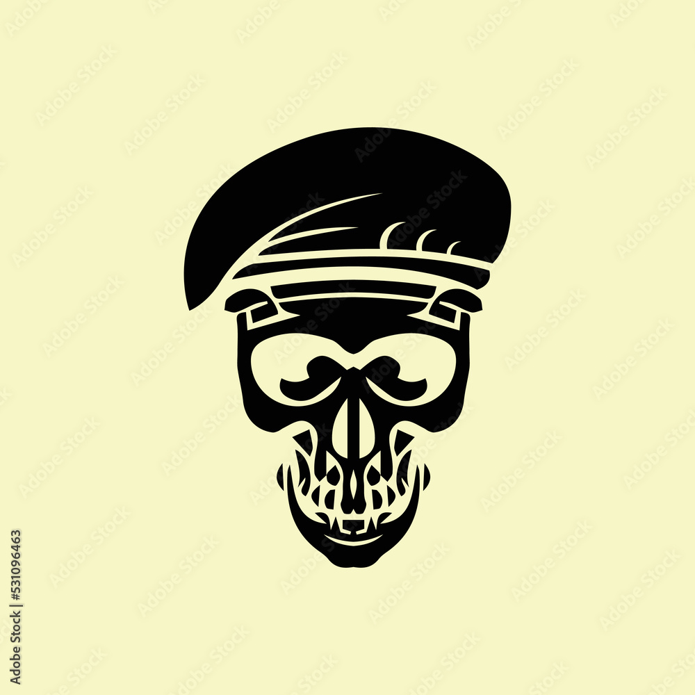 abstract skull hat commando logo icon. commando hat human skull vector ...