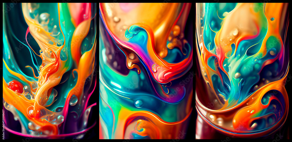 Spreading splashes of multi-colored paint. Set of abstract painting for ...