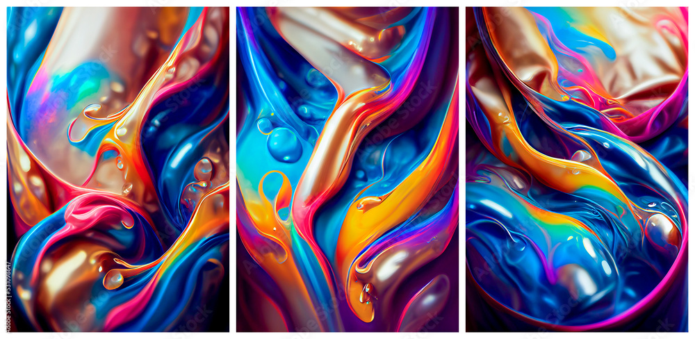 Spreading splashes of multi-colored paint. Set of abstract painting for ...
