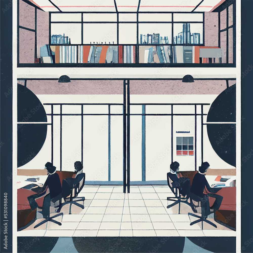 Abstract business office digital illustration, simple urban style ...