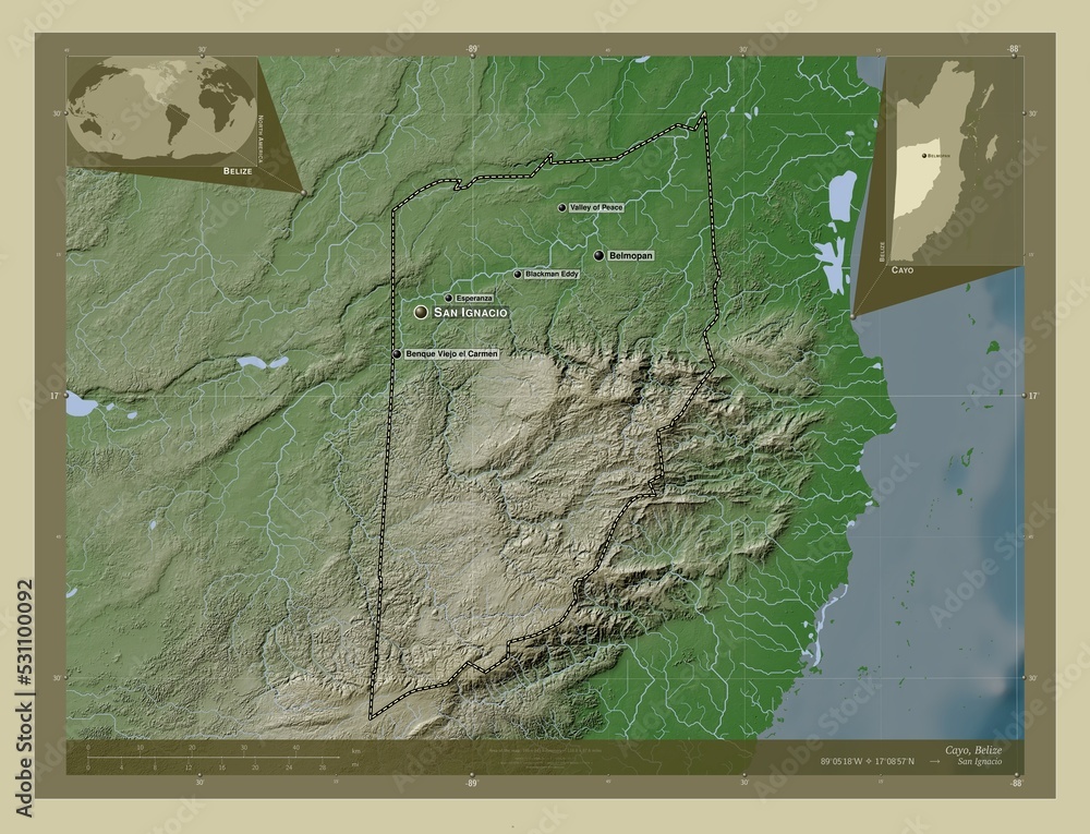 Cayo, Belize. Wiki. Labelled points of cities Stock Illustration ...