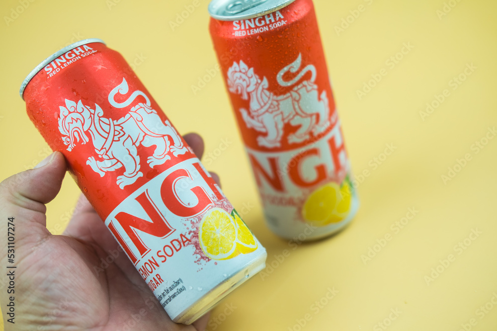 Samut Prakan, Thailand - September 16, 2022 : A canned of singha red ...