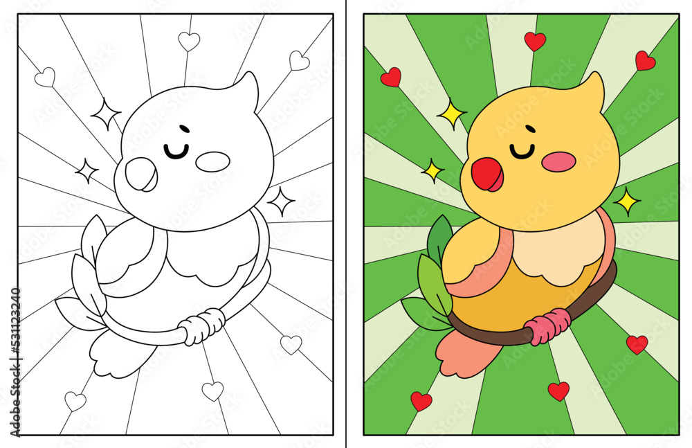 kawaii bird coloring page Stock Vector | Adobe Stock