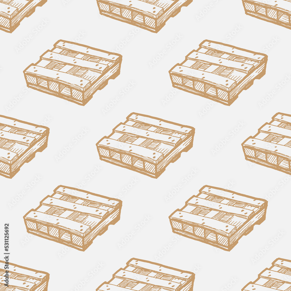 logistic pallet sketch vector seamless pattern on white background ...