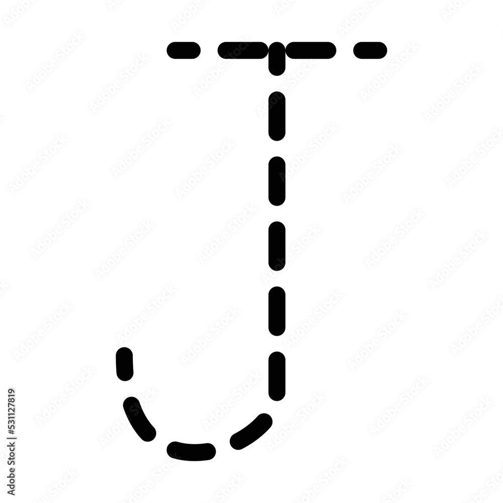 Tracing Alphabet letter J prewriting dotted line element for kindergarten, preschool and ...