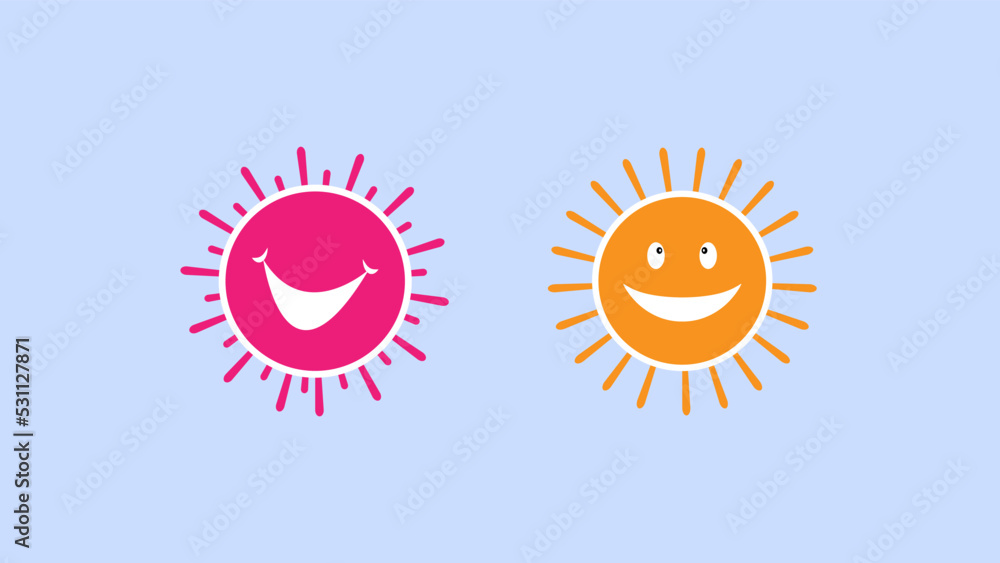 cute sun smile,Isolated funny smileys vector icons. Sunshine and sunny ...