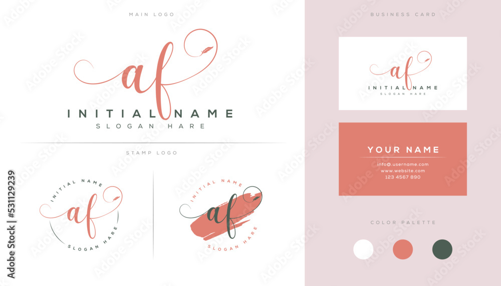 af initial handwritten signature logo design with feather, business ...