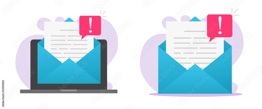 Spam attention caution email message notification icon vector or scam ...