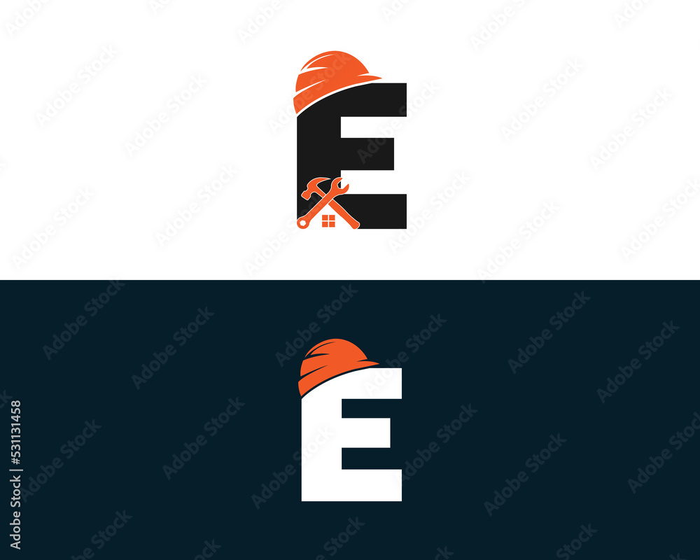 Letter E Construction Cap and Home Repair Logo Design. Contractor ...