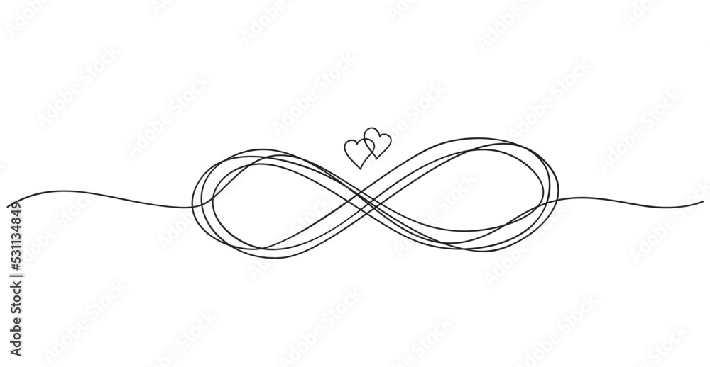 Infinity love icon. Continuous line art drawing Hearts with Infinity ...