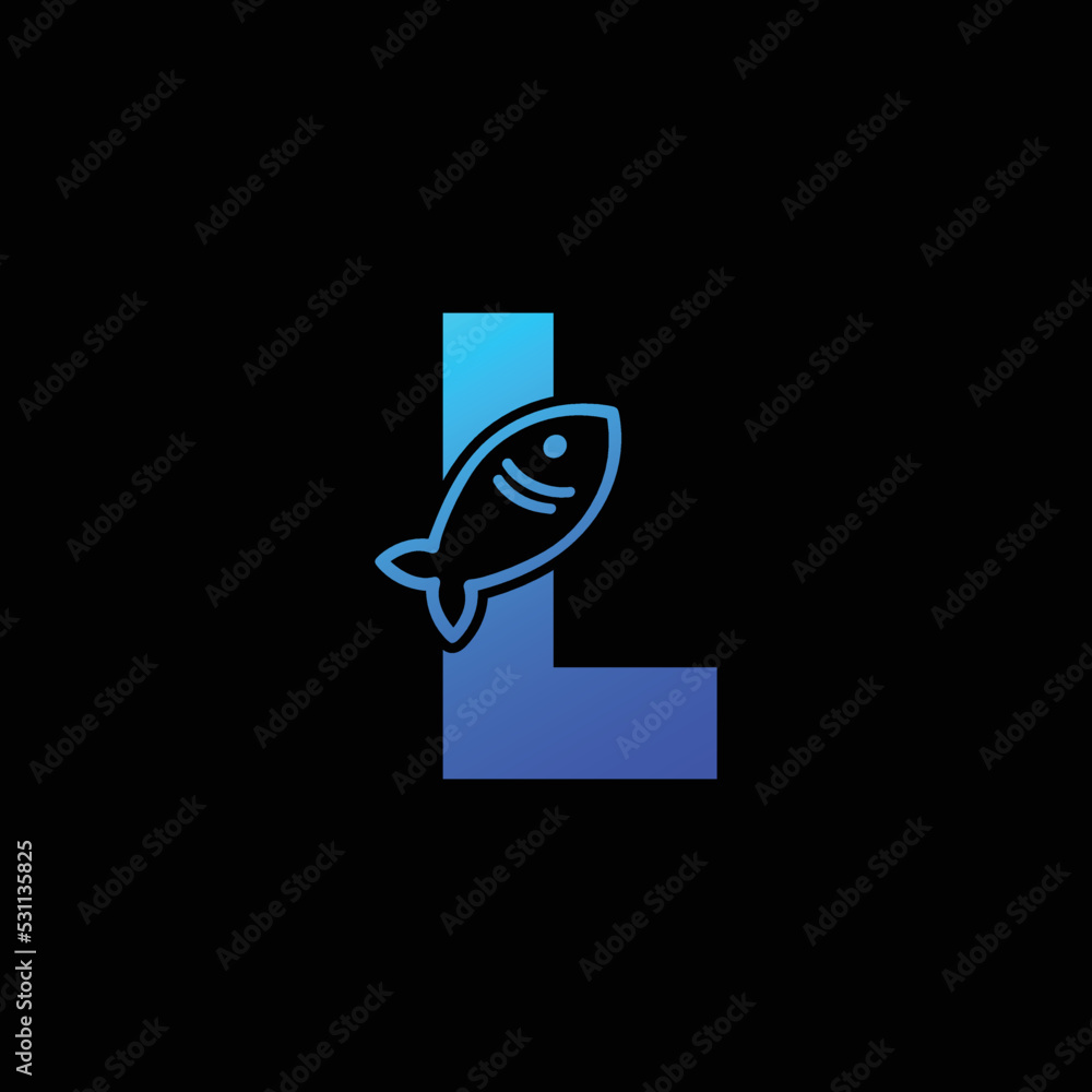 Letter L Initial Fish Logo Design Vector, Flat Style Fish logo design ...
