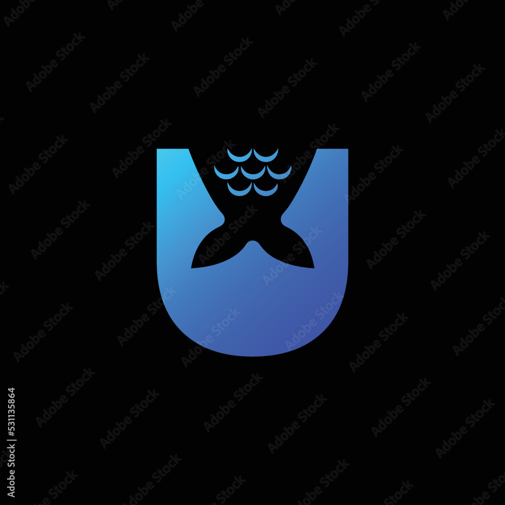 Letter U Initial Fish Logo Design Vector, Flat Style Fish logo design ...
