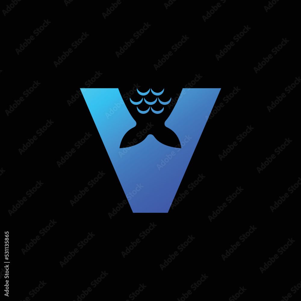 Letter V Initial Fish Logo Design Vector, Flat Style Fish logo design ...