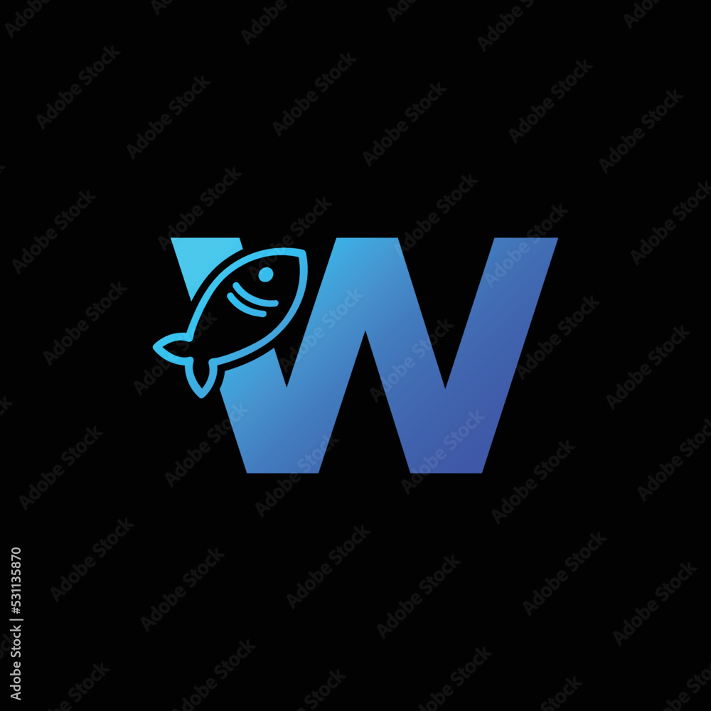 Letter W Initial Fish Logo Design Vector, Flat Style Fish logo design ...