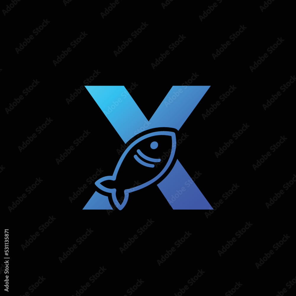 Letter X Initial Fish Logo Design Vector, Flat Style Fish logo design ...